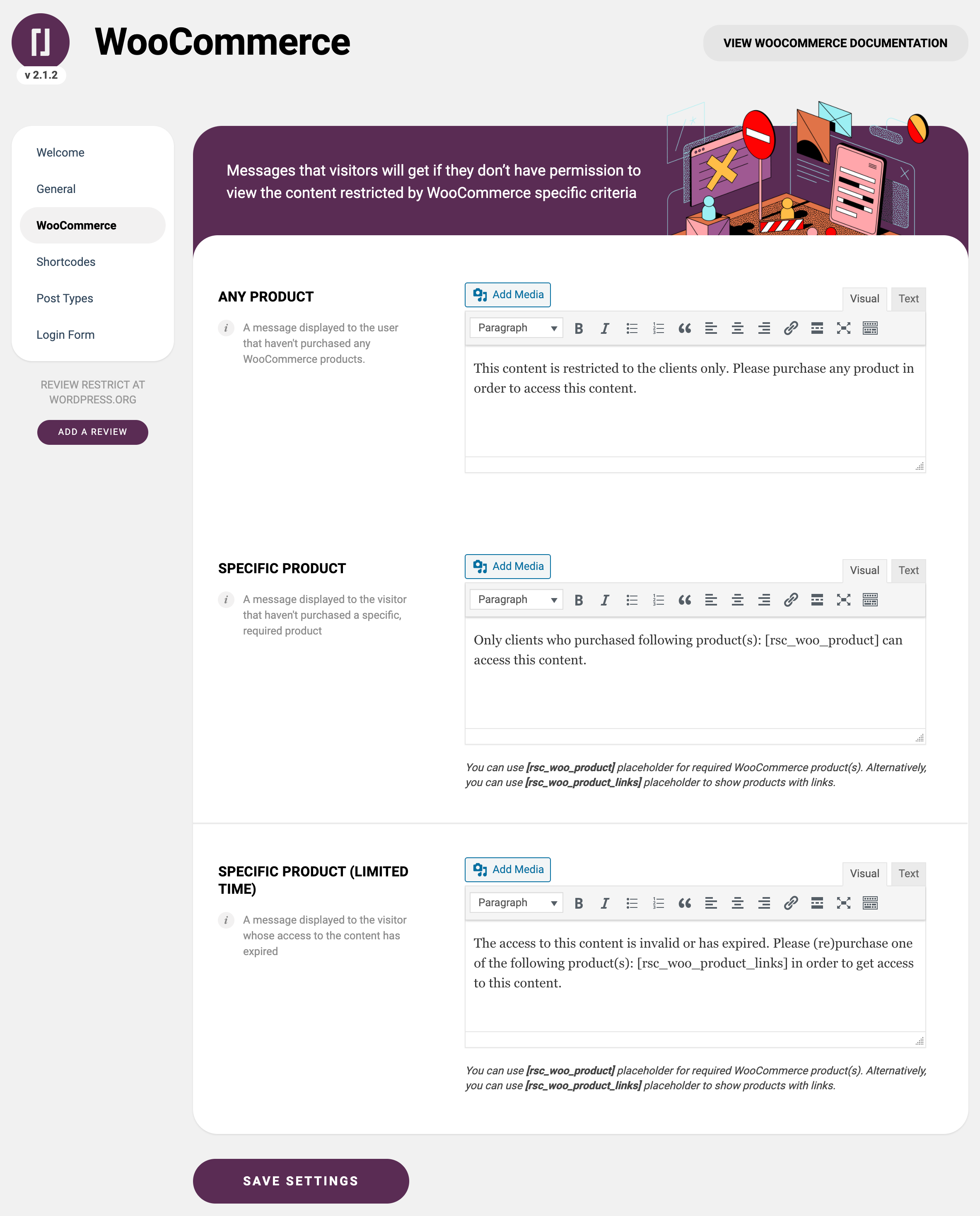 Woocommerce Integration Restricted Content For Wordpress
